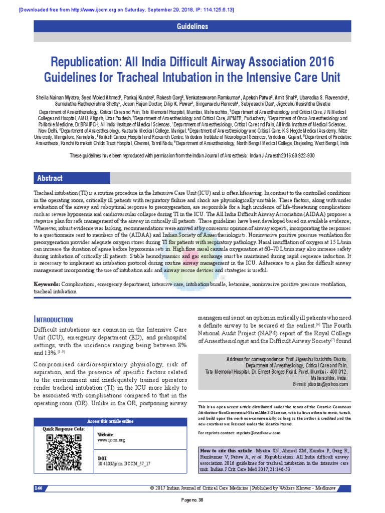 Tracheal Intubation in Critical Ill Patient PDF | PDF | Intensive Care ...