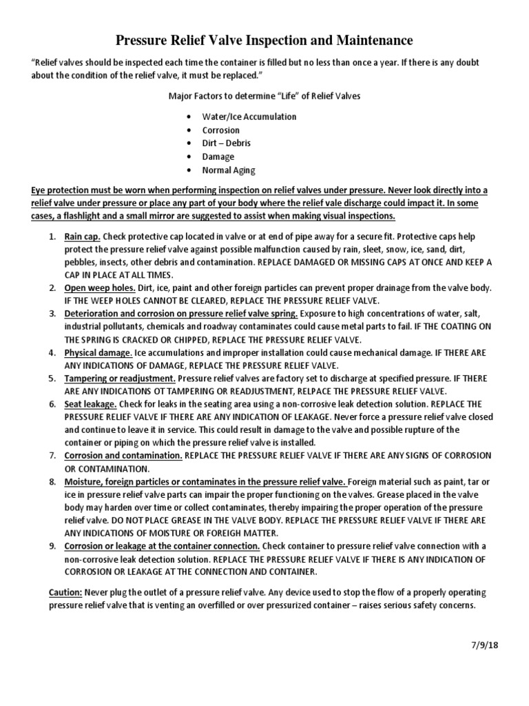 Pressure Relief Valve Inspection and Maintenance | PDF | Leak | Valve