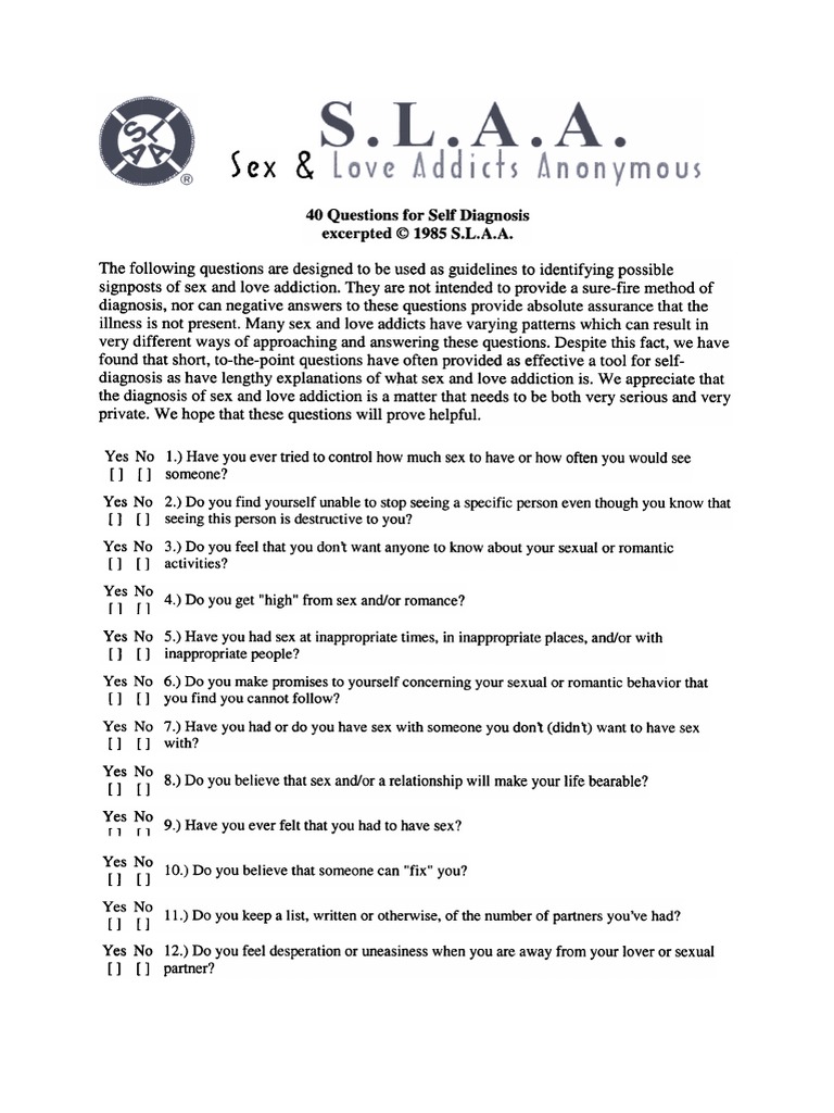 40 SLAA Questions | PDF | Human Sexual Activity | Sexual Intercourse