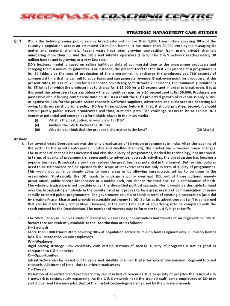Strategic Management Case Studies PDF | PDF | Return On Investment ...
