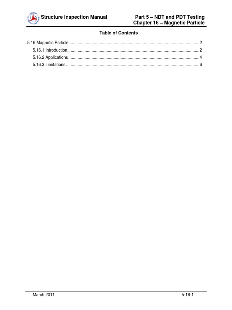 Structure Inspection Manual Part 5 - NDT and PDT Testing Chapter 16 ...