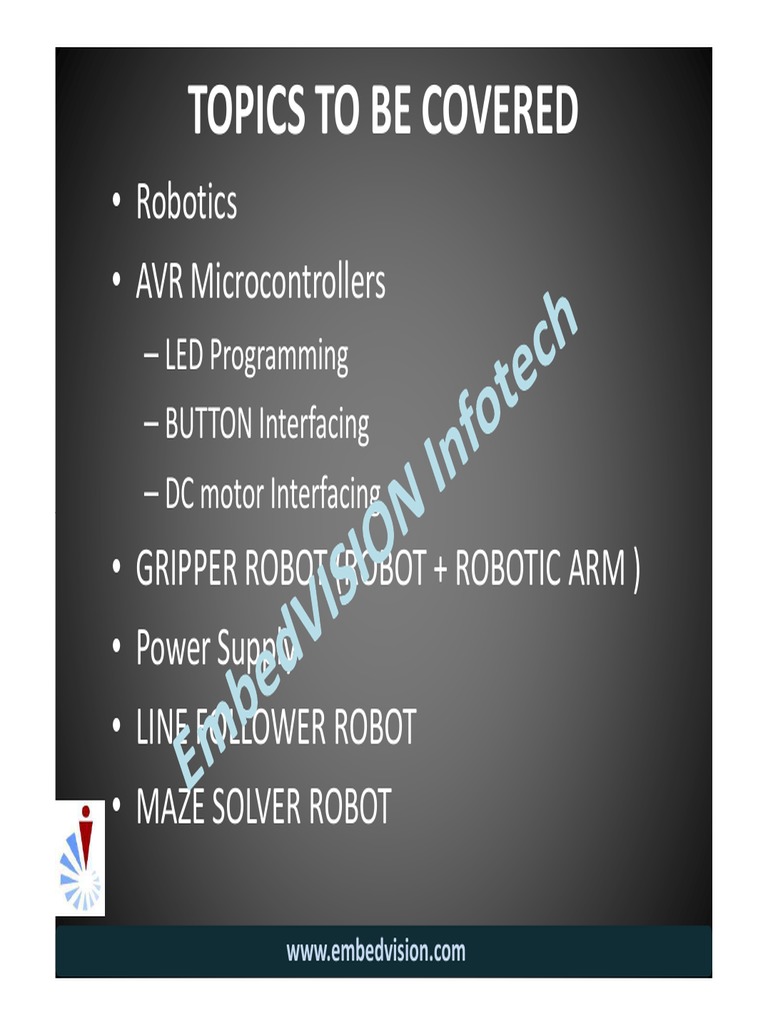 Topics To Be Covered: Robotics AVR Microcontrollers | PDF | Home & Garden