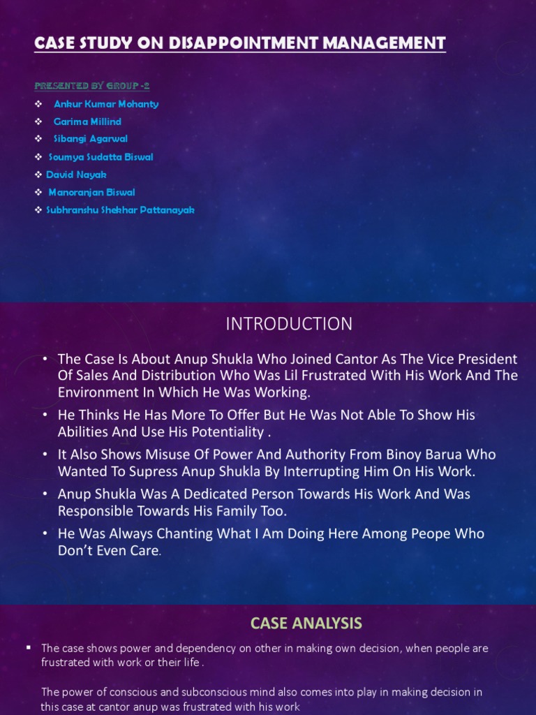 Case Study On Disappointment Management: Presented by Group - 2 | PDF ...