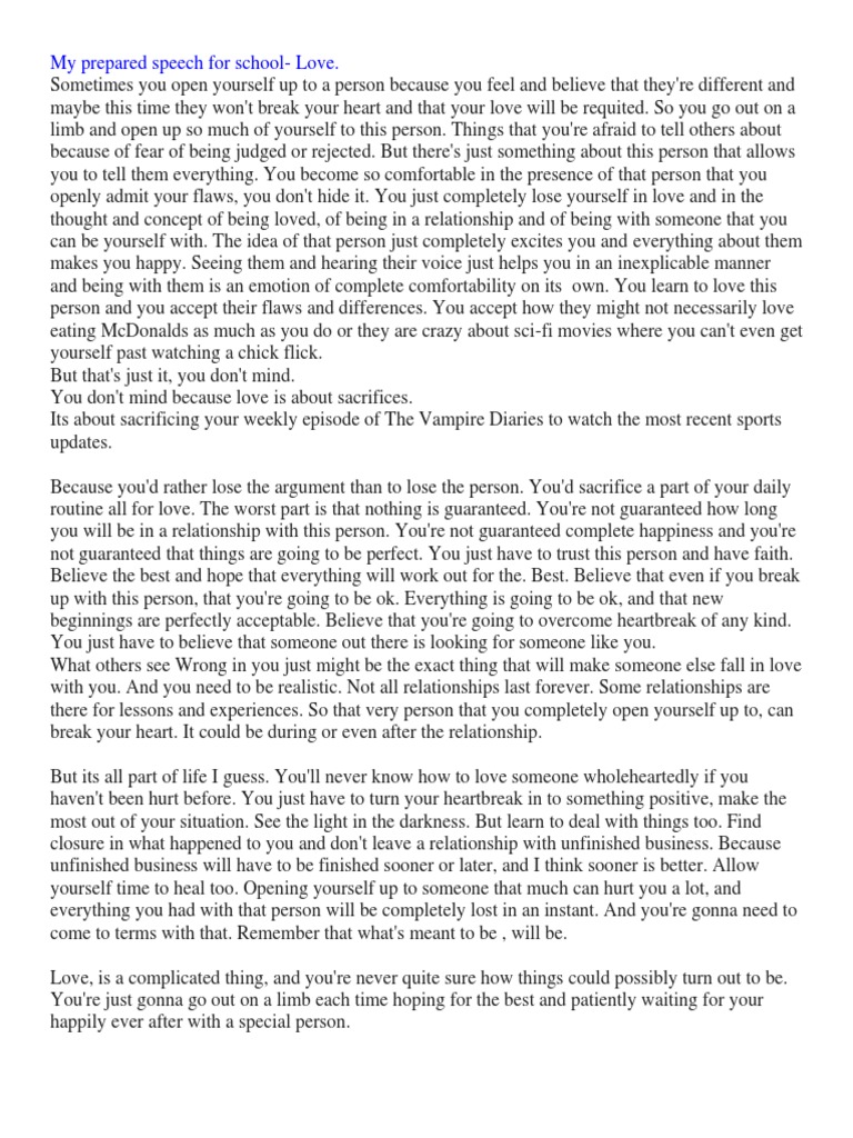 My Prepared Speech For School-Love | PDF | Love