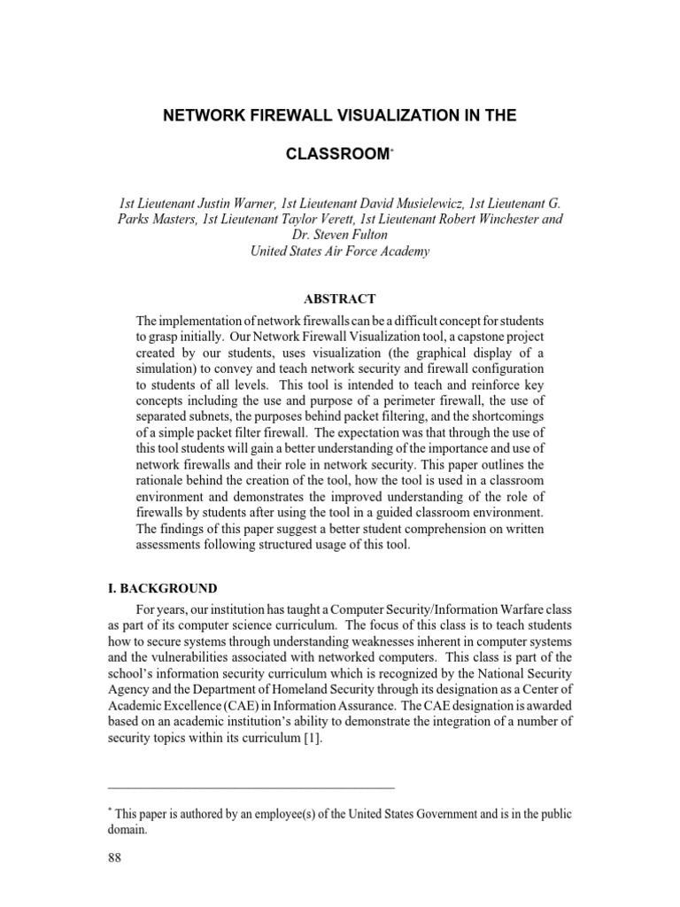 Network Firewall Visualization in The Classroom | PDF | Firewall ...