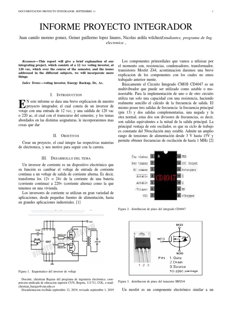 Inversor de Voltaje: Proyecto Integrador | PDF | Inversor de energia ...