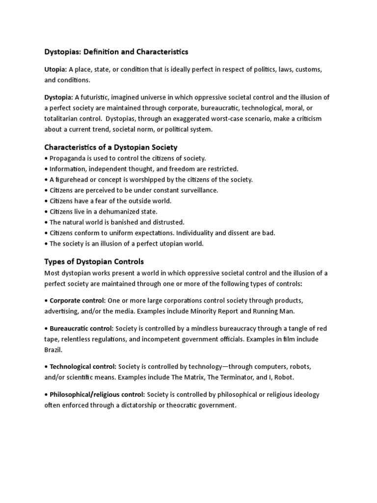Dystopias: Definition and Characteristics | PDF