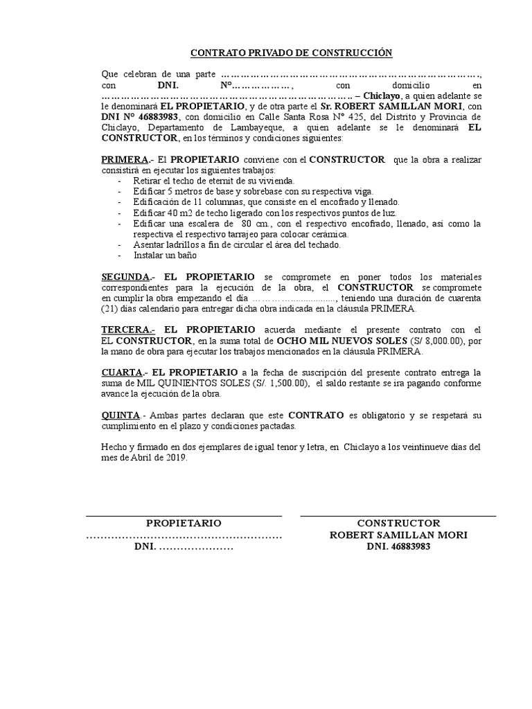 Contrato de Construcción | PDF