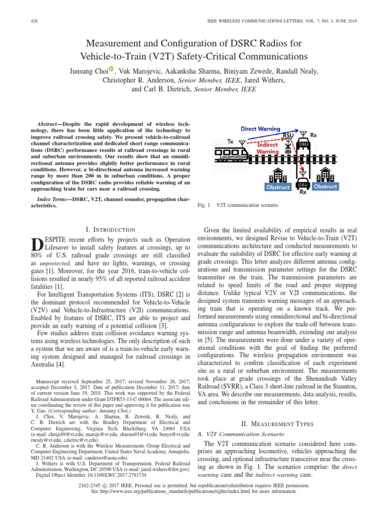 Measurement and Configuration of DSRC Radios For Vehicle-to-Train (V2T ...