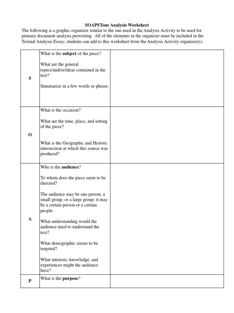 SOAPSTone Analysis Worksheet Guide | PDF | Science & Mathematics