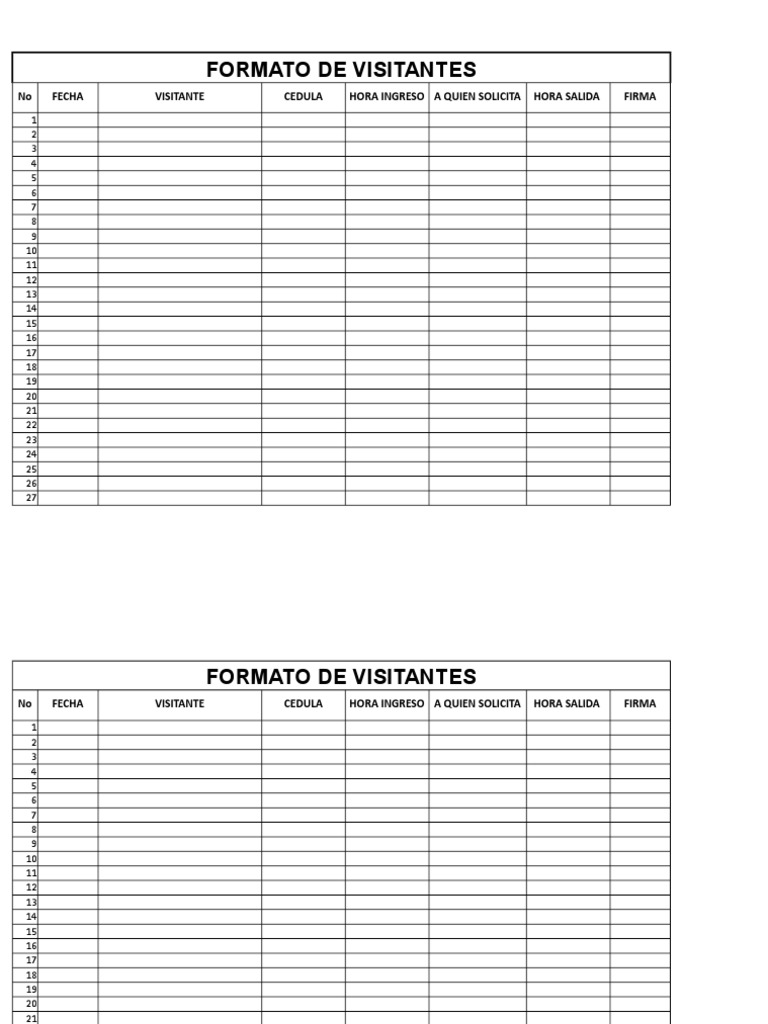Formato de Registro de Visitantes | PDF