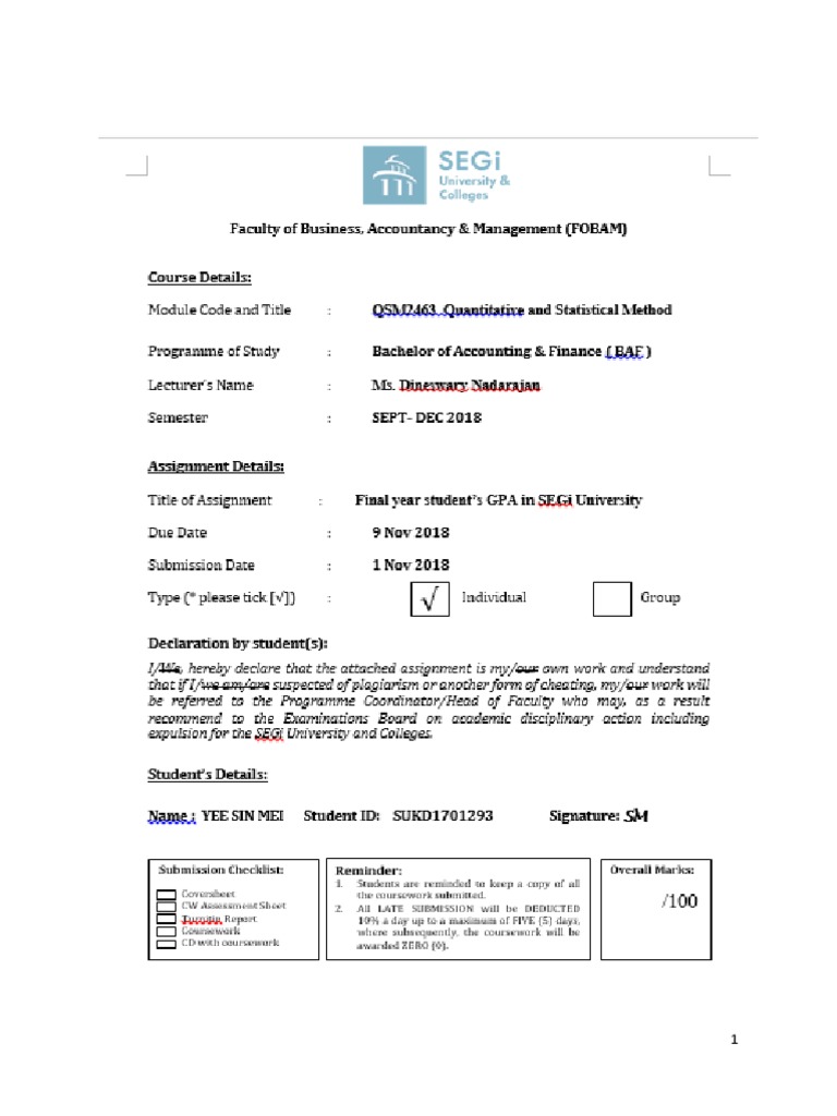 QSM Assignment | PDF | Mode (Statistics) | Academic Degree