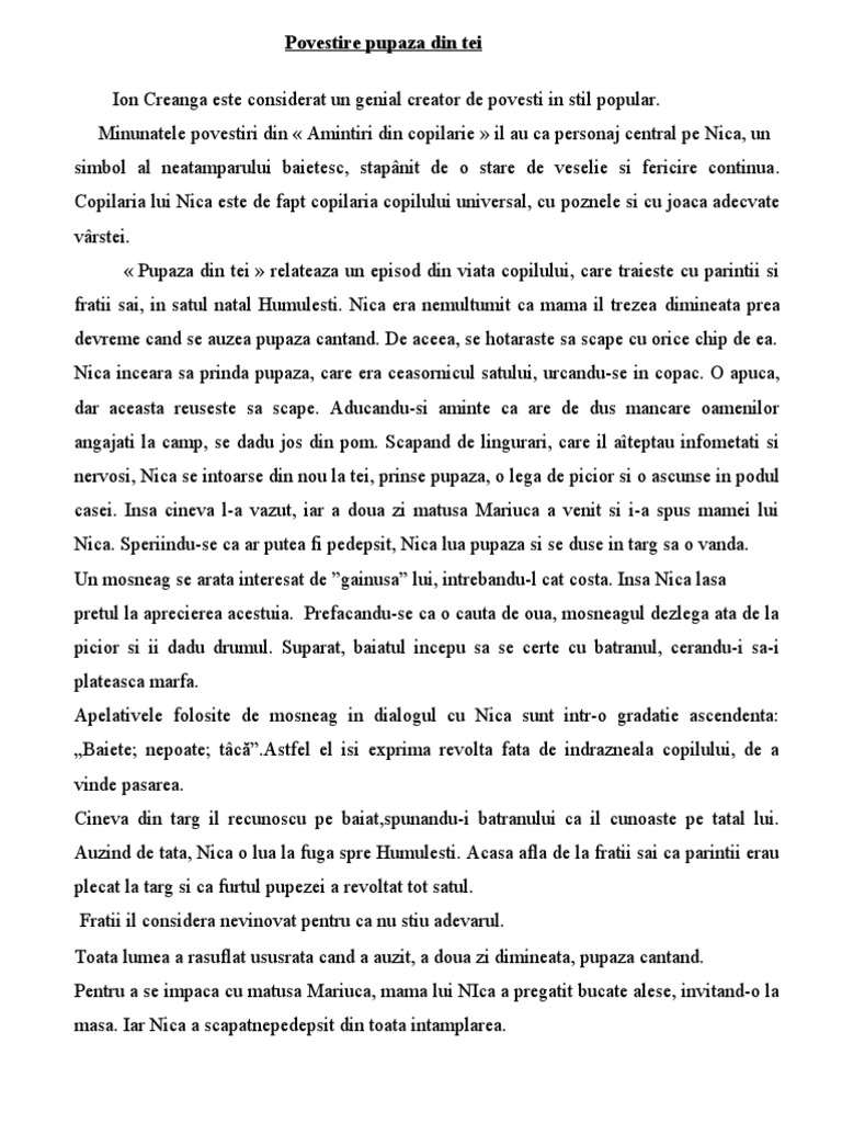 Pupaza Din Tei Povestire | PDF