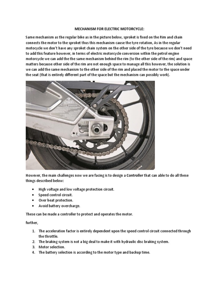 Mechanism For Electric Motorcycle | PDF | Engines | Motorcycle