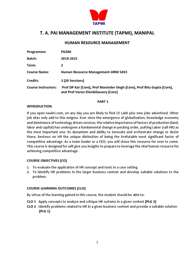 Human Resource Management Course Overview | PDF | Human Resources ...