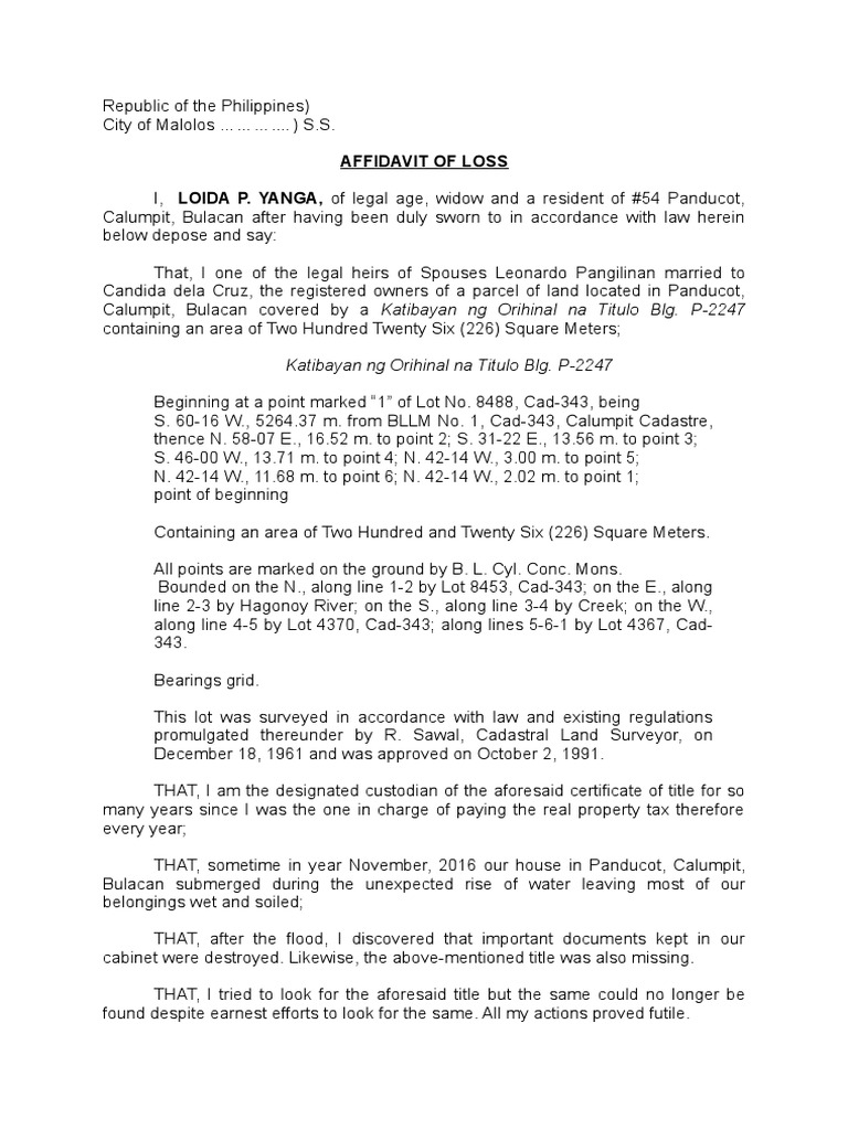 Affidavit of Loss Title | PDF | Affidavit | Legal Communication