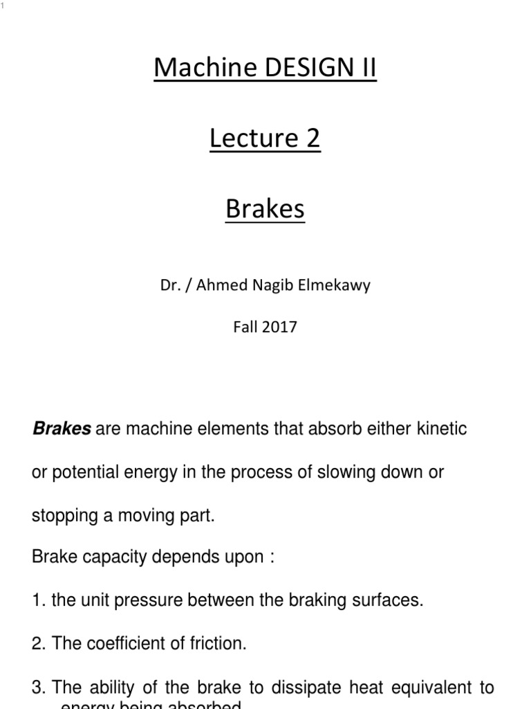 Lec 2 Machine Design Course | PDF | Brake | Torque
