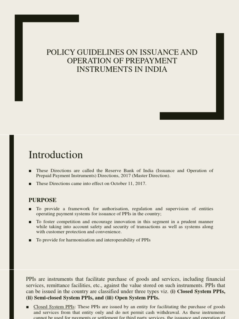 Policy Guidelines On Issuance and Operation of Prepayment Instruments ...