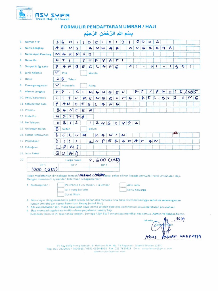 Formulir Pendaftaran Umrah PDF | PDF