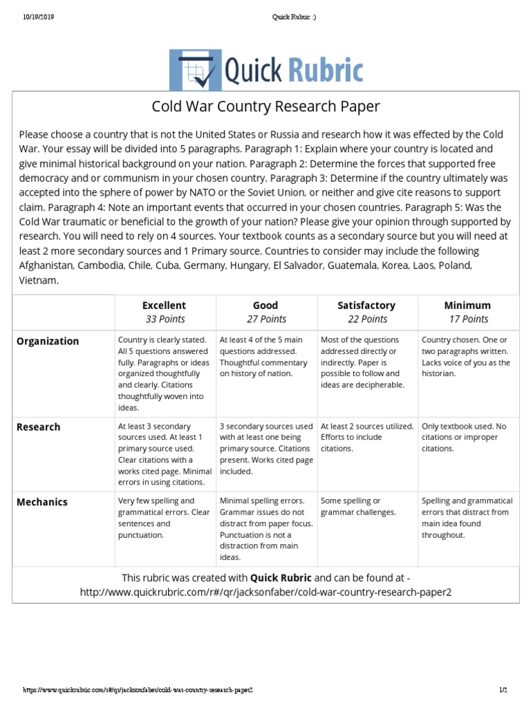 Quick Rubric | PDF | Cold War | Paragraph