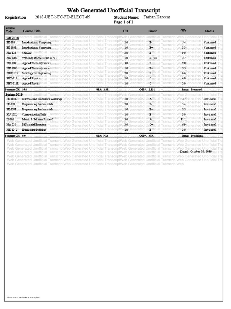 Unofficial Transcript Overview | PDF | Physics | Teaching Mathematics