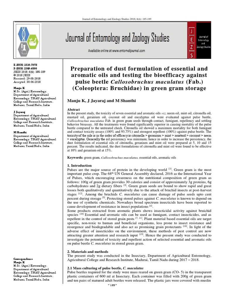 Preparation of Dust Formulation of Essential and Aromatic Oils and ...