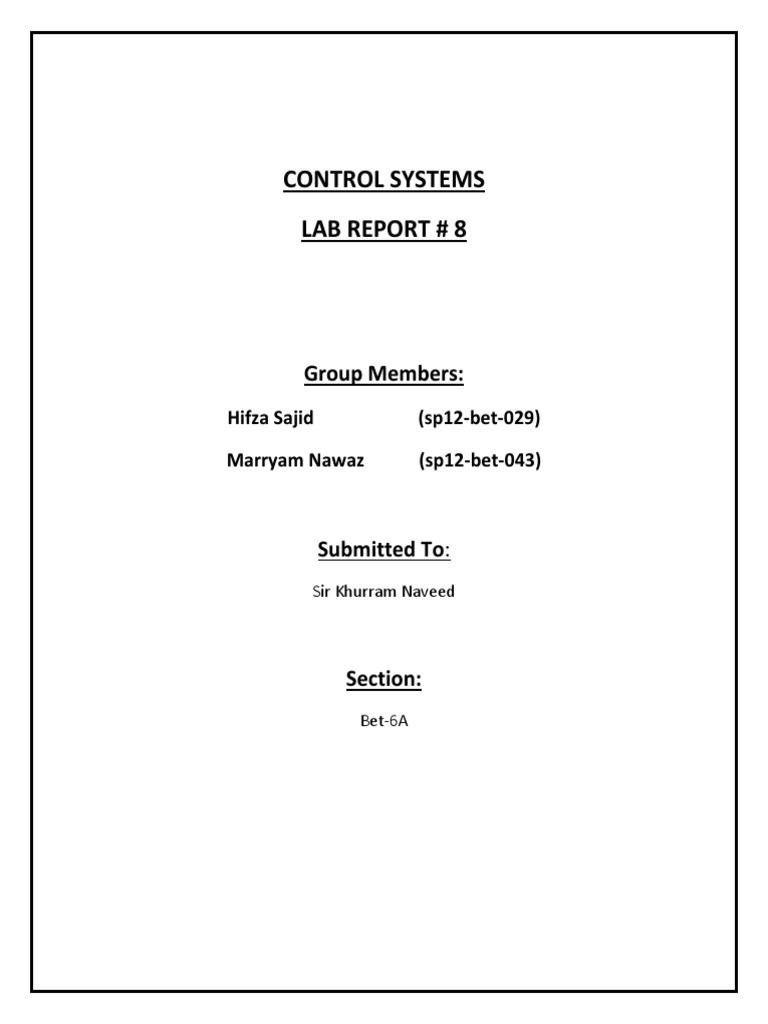 Control Systems Lab Report # 8: Group Members | PDF