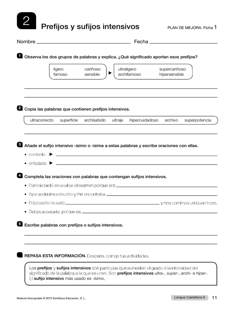Ejercicios Lengua 6 Primaria | PDF