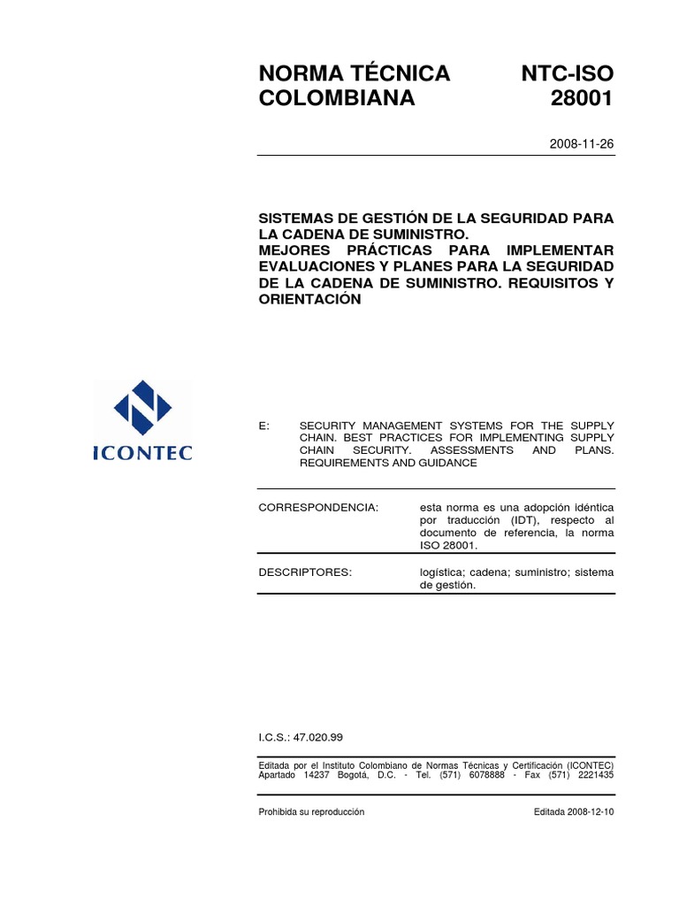 Ntc-Iso 28001 | PDF | aduana | El comercio internacional