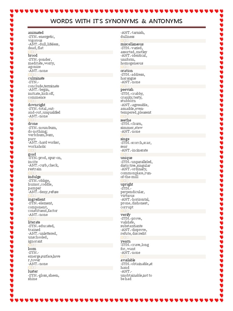 Words With It'S Synonyms & Antonyms: Animated | PDF | Violence | Nature
