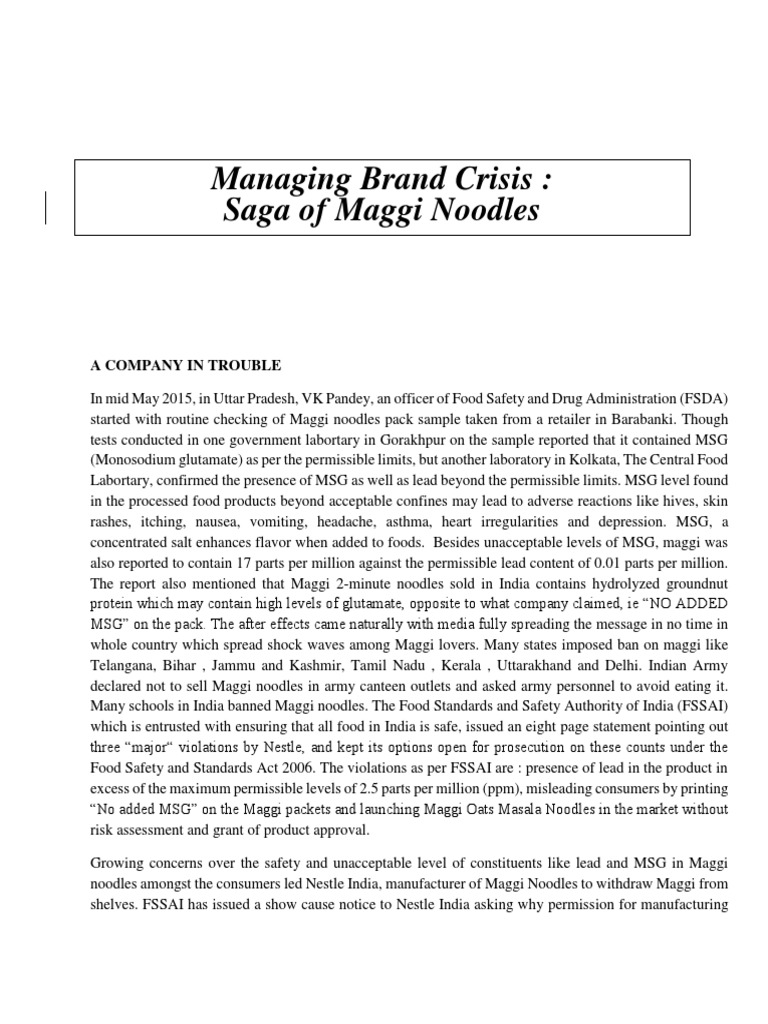 Managing Brand Crisis: Saga of Maggi Noodles: A Company in Trouble ...