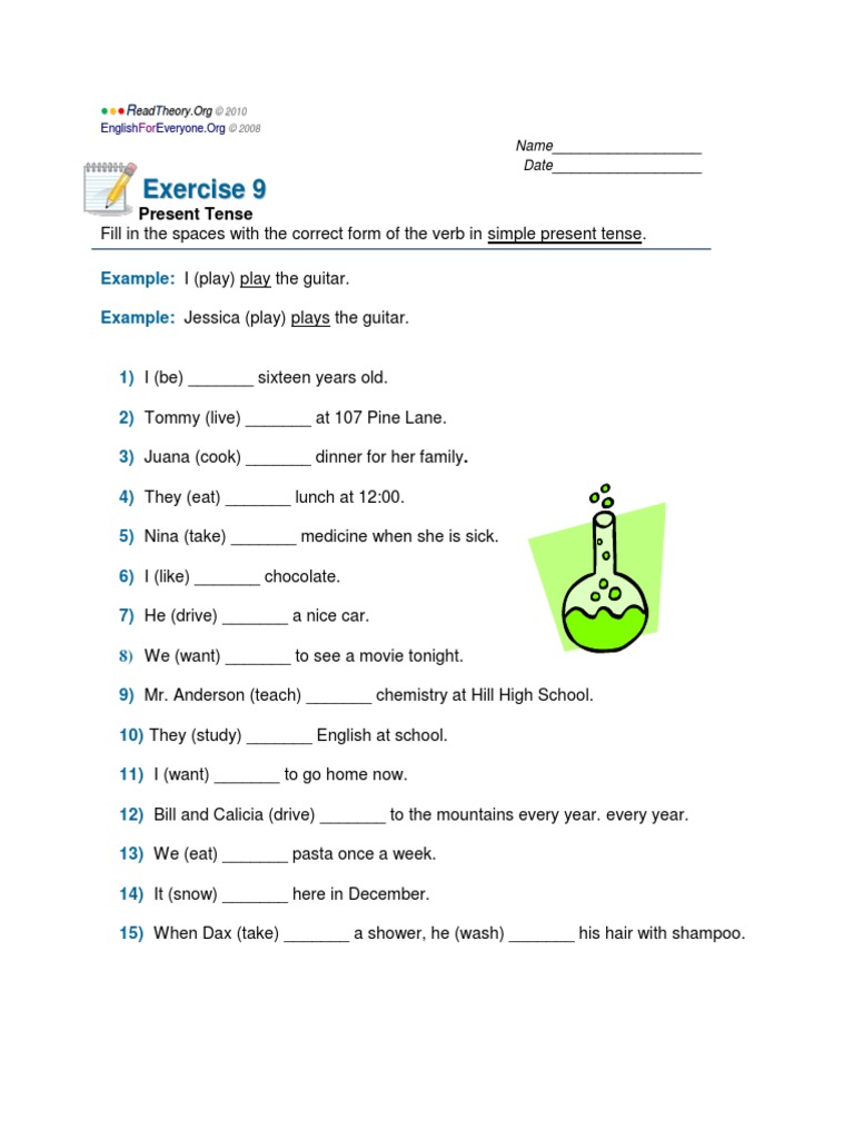 Present Tense Exercise 9 PDF | PDF