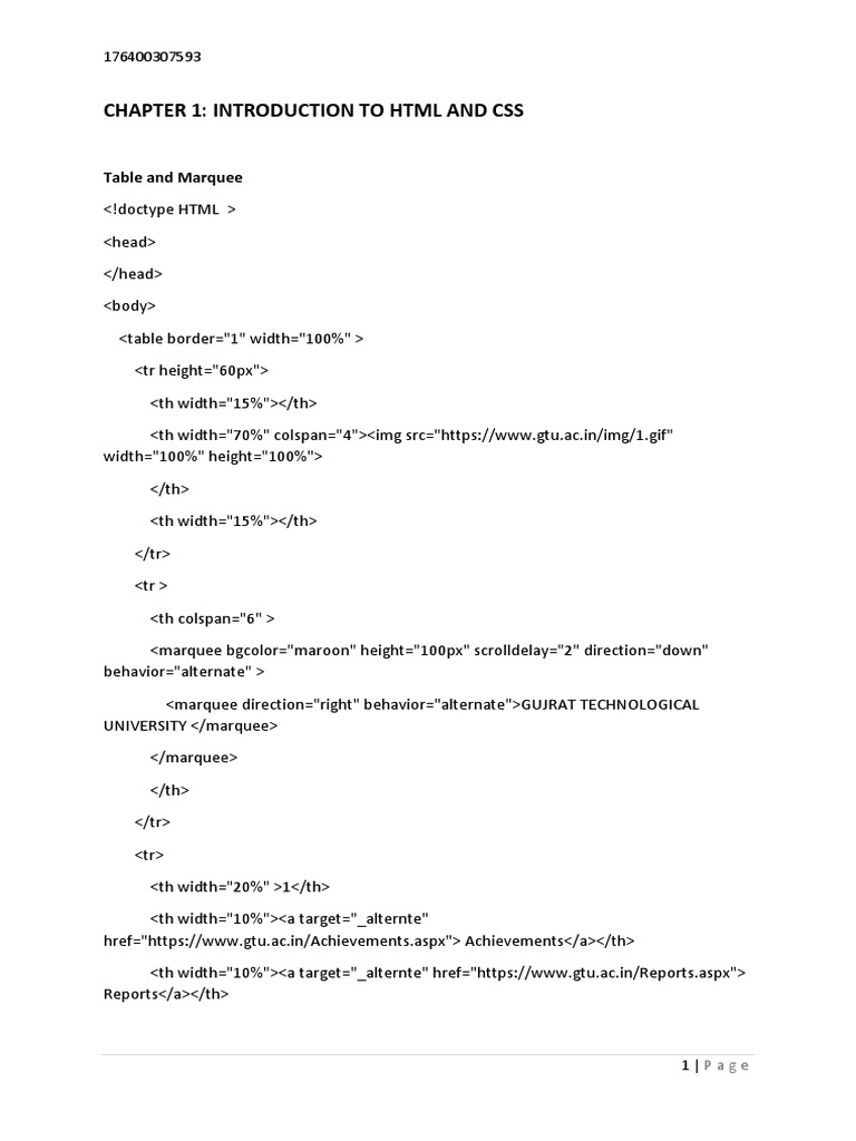 Chapter 1: Introduction To HTML and Css | PDF | Html | World Wide Web Consortium Standards