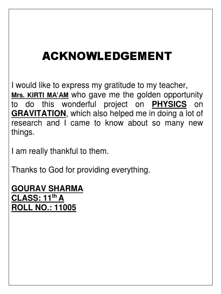 Gravitational Physics Project Acknowledgment | PDF | Career & Growth | Wellness