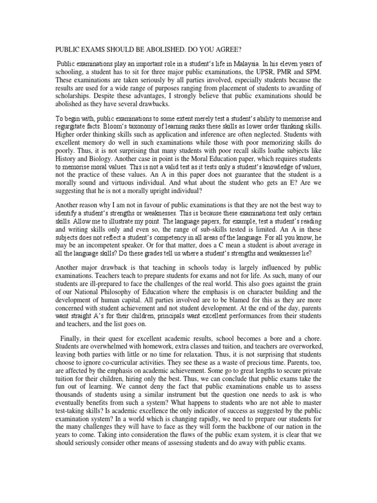 Public Exams Should Be Abolished PDF | PDF | Test (Assessment) | Teachers