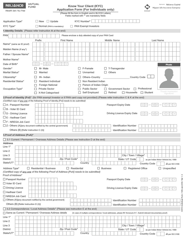 CKYC Application Form For Individual | PDF | Identity Document | Official Documents