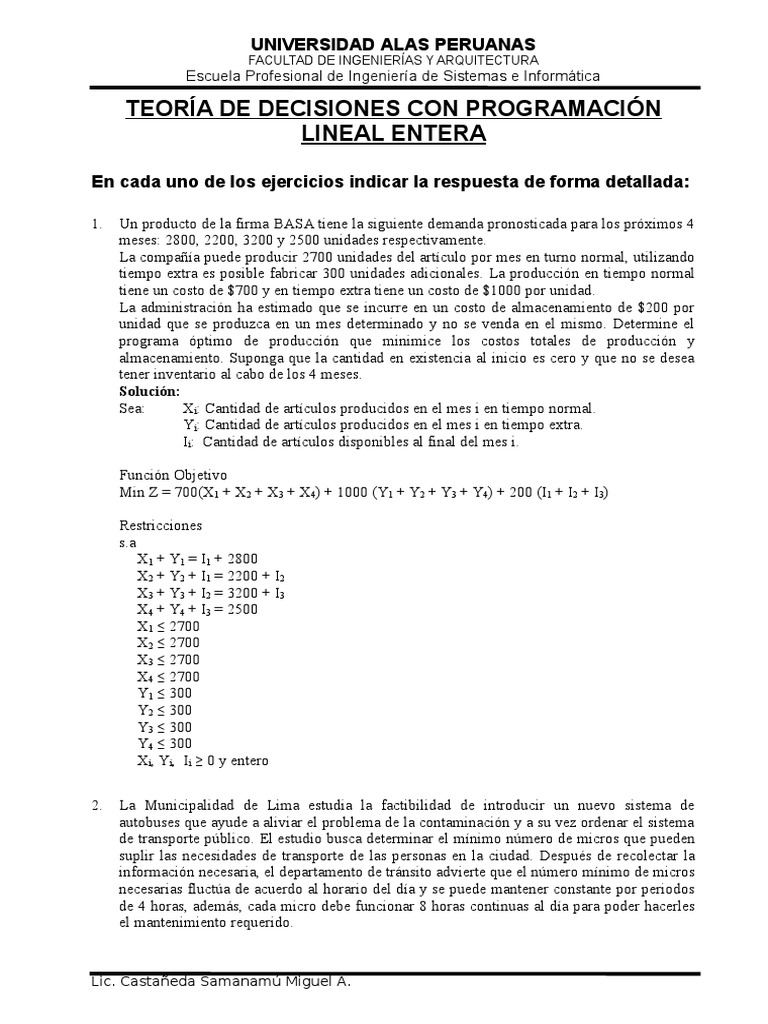 Programación Lineal Entera | PDF | Panes | Alimentos