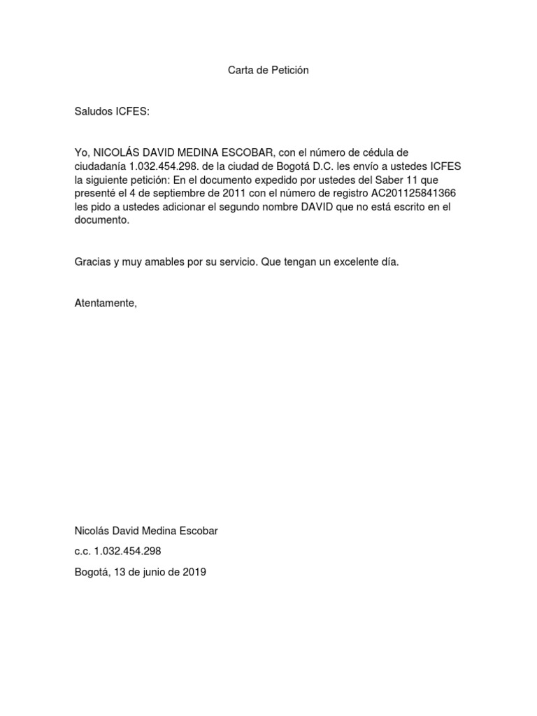 Carta de Petición Icfes | PDF