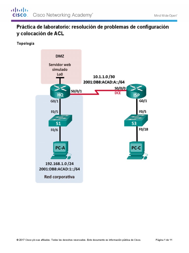 4.4.2.11 Lab - Troubleshooting ACL Configuration and Placement PDF | PDF | Dirección IP ...