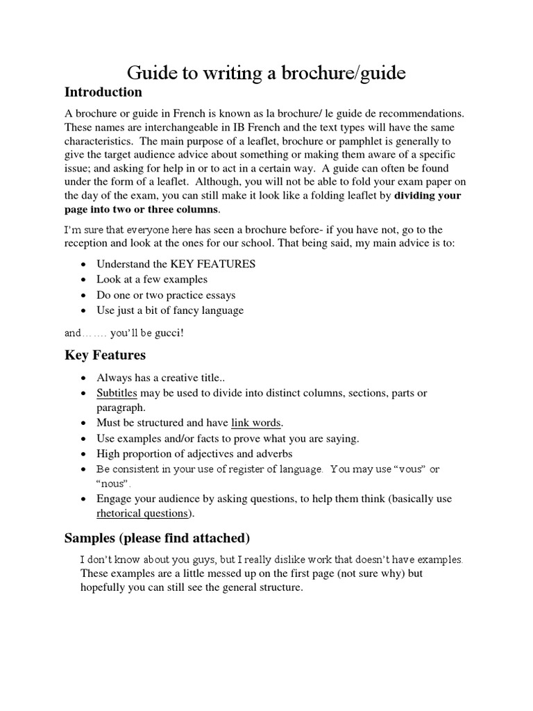 How To Write A Recommendation Guide and A Brochure For French SL | PDF ...