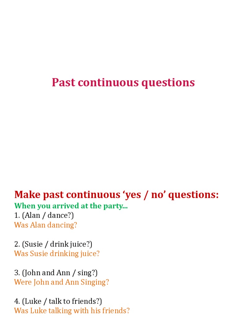 Grammar - Past Continuous Questions | PDF