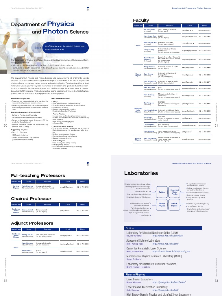 GIST Physics & Photon Science Prospectus | PDF | Matter | Laser