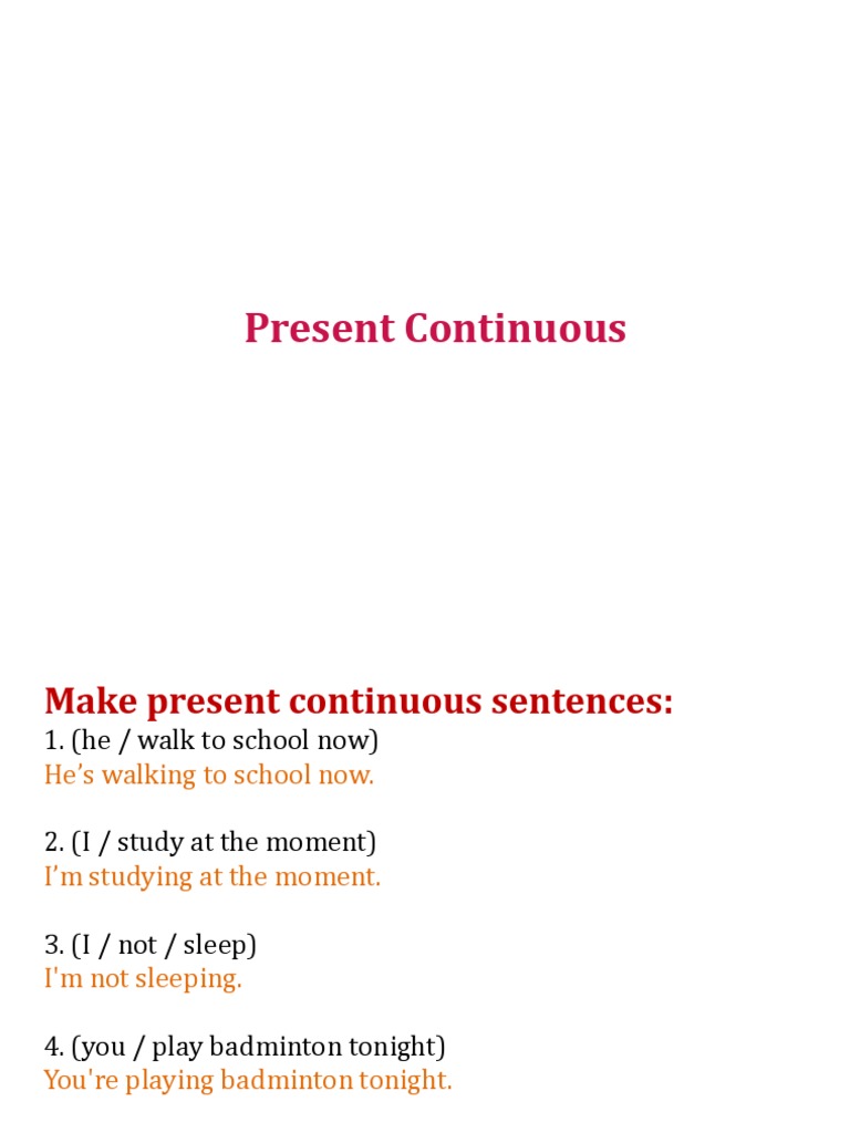 Present Continuous Sentence Practice | PDF | Language Arts & Discipline ...