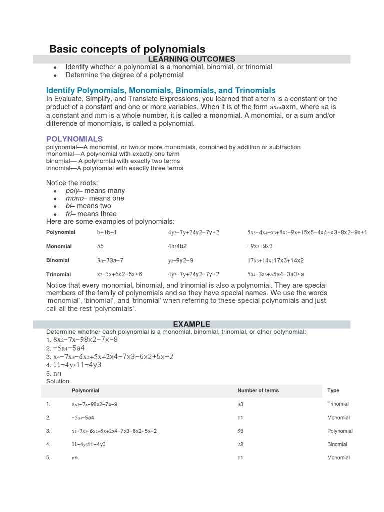 Basic Concepts of Polynomials | PDF | Polynomial | Theoretical Computer Science