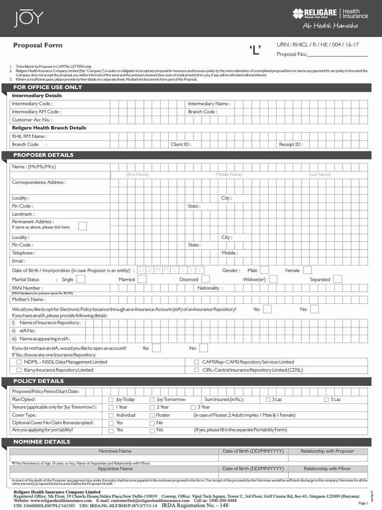 Health Insurance Proposal Form Analysis | PDF | Insurance Policy ...