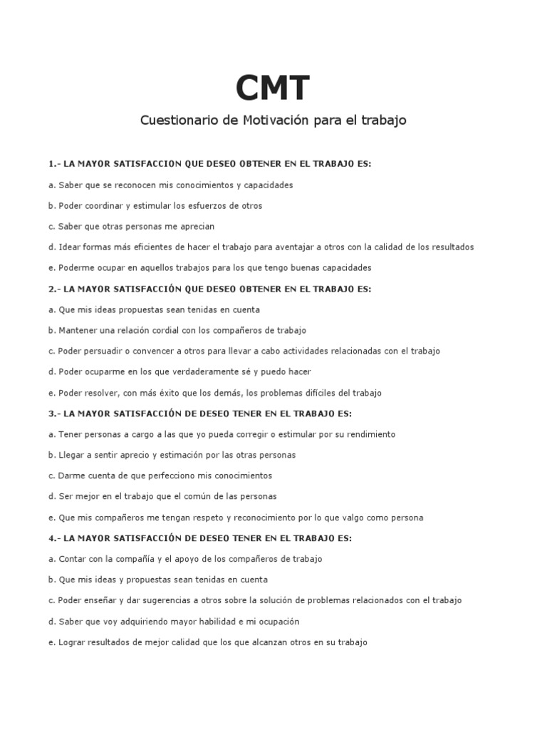 CMT Cuestionario de Motivacion para El T PDF | Motivación | Motivacional