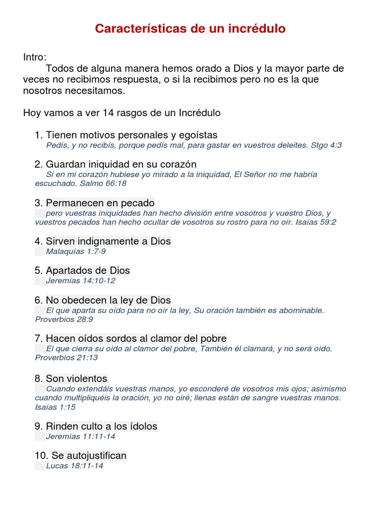 Caracteristias de Un Incredulo | PDF
