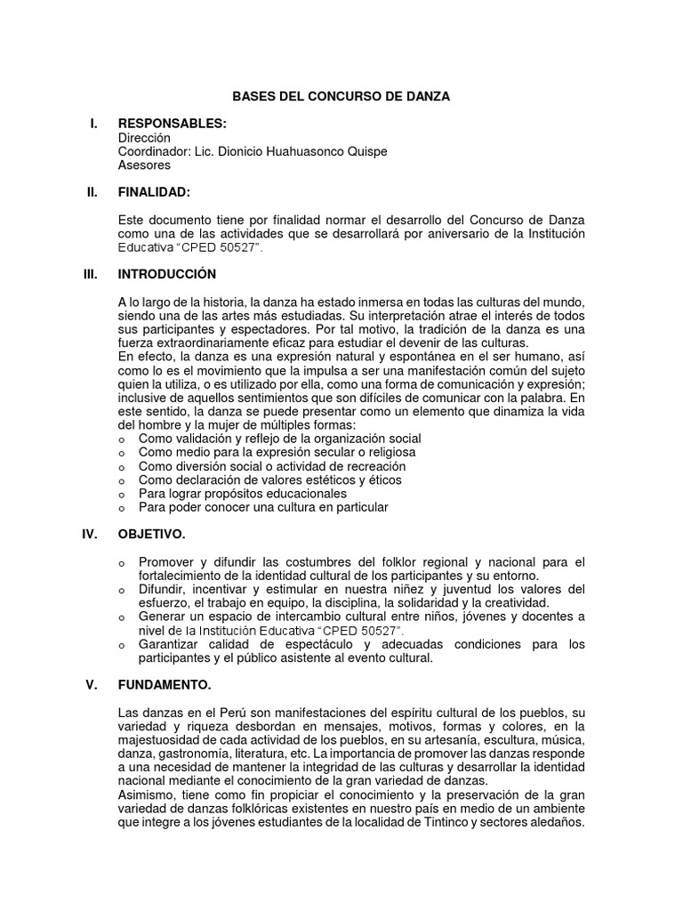Bases Del Concurso de Danza | PDF | Educación Secundaria | Ritmo Bases Del Concurso de Danza | PDF | Educación Secundaria | Ritmo