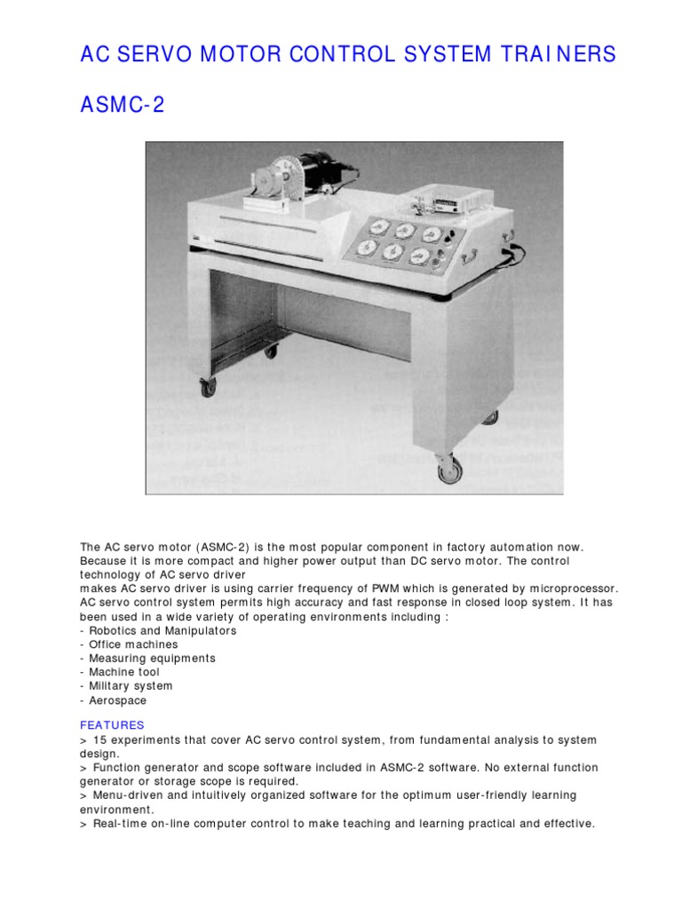 Ac Servo Motor Control System Trainers ASMC-2: Features | PDF ...