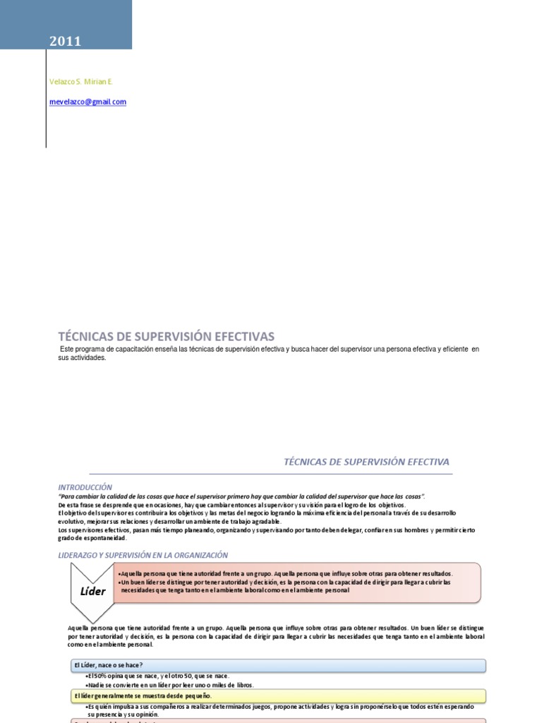 Tecnicas de Supervisión Efectiva - Guía Resumida | PDF | Planificación ...